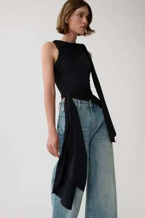 Meshki Amabel Gather Knot Sleeveless Top - Black