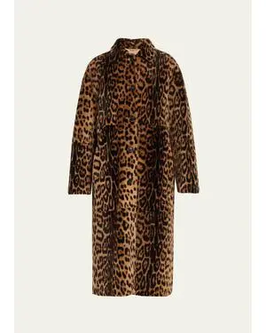 NILI LOTAN Davelle -print Lamb Shearling Coat - Leopard