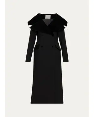 LIBEROWE Wool And Velvet Double-breasted Long Hourglass Coat - Black