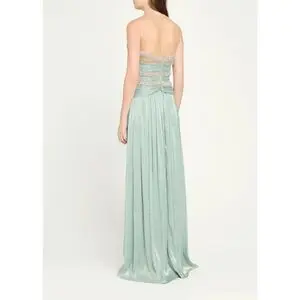 Costarellos Branka Embellished Crisscross Lurex Georgette Illusion Gown