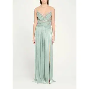 Costarellos Branka Embellished Crisscross Lurex Georgette Illusion Gown