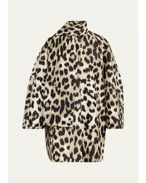 Givenchy Leopard Jacquard Short Cocoon Coat With Scarf - Beige