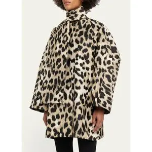 Givenchy Leopard Jacquard Short Cocoon Coat With Scarf