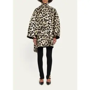 Givenchy Leopard Jacquard Short Cocoon Coat With Scarf