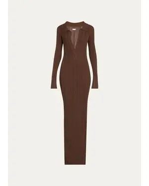 AEXAE Rib-knit Collared Maxi Dress