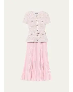SELF-PORTRAIT Sequined Bouclé Midi Dress - Pink