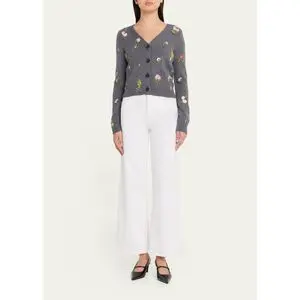 Oscar De La Renta Embroidered Wool Mini V-neck Cardigan