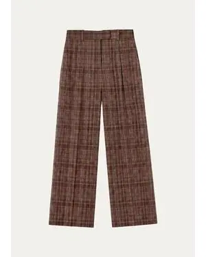 Officine Générale Checked Wide-leg Pants - Coffee/cream