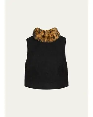 Cara Cara Gina Faux Fur-collar Tweed Boucle Top - Cloud Tweed