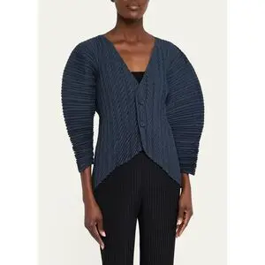 Issey Miyake Unfurling Pleats Sculptural V-neck Cardigan