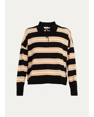 SIMKHAI Thames Striped Wool-cashmere Polo Shirt