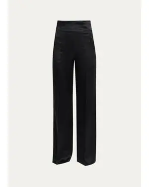 Akris High-rise Silk Satin Wide-leg Trousers - Black