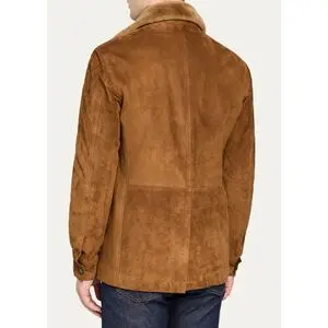 Cesare Attolini Faux-fur Collar Suede Jacket
