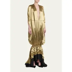 FERRAGAMO Plunging Fluid Lamé Balloon Mermaid Gown