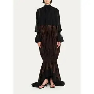 FERRAGAMO Plunging Fluid Lamé Balloon Mermaid Gown