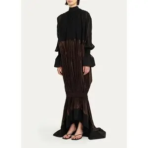 FERRAGAMO Plunging Fluid Lamé Balloon Mermaid Gown