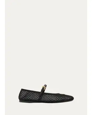 Prada Triangle Logo Mesh Mary Jane Ballerina Flats