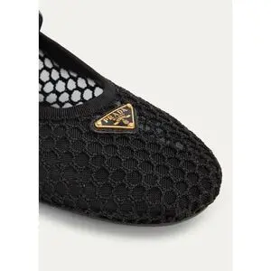 Prada Triangle Logo Mesh Mary Jane Ballerina Flats