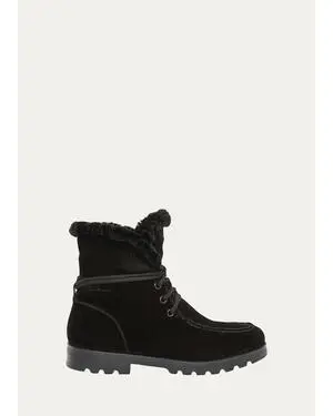 Santoni Shearling-lined Suede Lace-up Boots