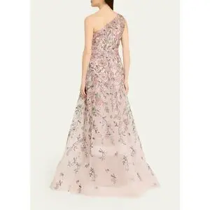 Rickie Freeman For Teri Jon One-shoulder Embroidered Tulle Gown