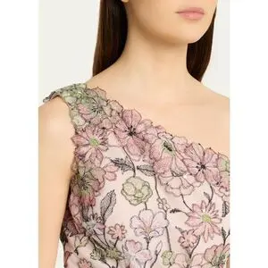 Rickie Freeman For Teri Jon One-shoulder Embroidered Tulle Gown