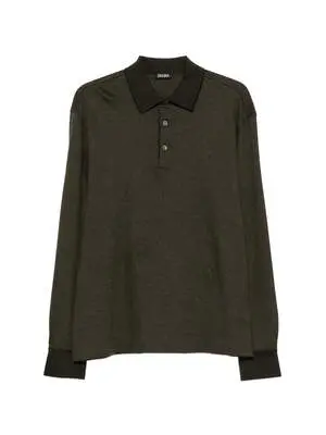 Zegna Cotton Knit Polo With Folded Hem, Knit Cuffs & Leather Placket Details - Verde