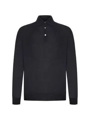 Zegna Ribbed Polo-collar Merino Wool Polo - Nero