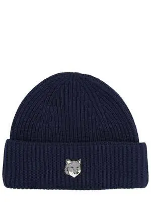 Maison Kitsuné Wool Beanie Hat For Fashion Forward Accessory - Blue