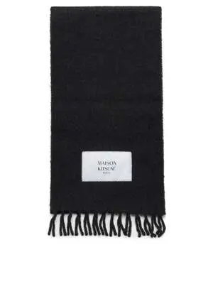 Maison Kitsuné Alpaca Fringed Mini Scarf With Woven Label - Black