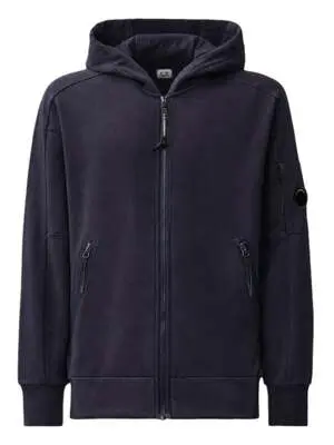 C.P. COMPANY Cotton Full-zip Hoodie With Adjustable Drawstring Hood, Lens Pocket & Thumb Holes - Blu