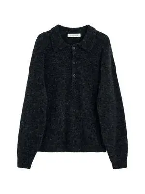 SUNFLOWER Inspired Mohair-alpaca Polo Sweater With Ribbed Hems - Grigio