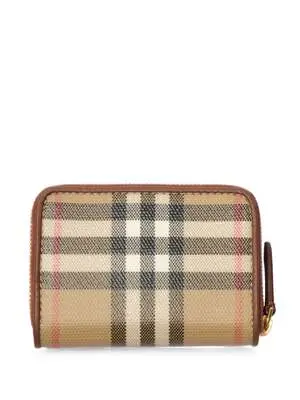 Burberry Mini Cotton Zip Card Case With Hand-painted Edges & Brushed Metal Hardware