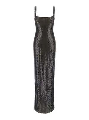 SELF-PORTRAIT Rhinestone Square-neck Tech Fabric Maxi Dress