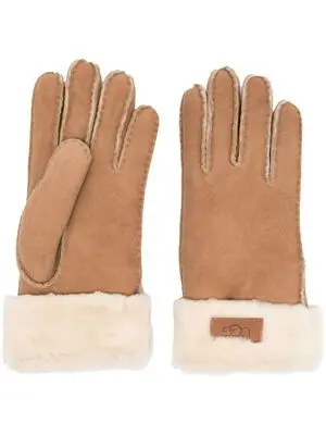 UGG Shearling And Sheepskin Gloves With Pleated Brim And Trim For - Brown