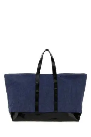 Gimaguas Big Shopping Handbag With Canvas And Leather, 50 Cm X 35 Cm X 21 Cm - Blue