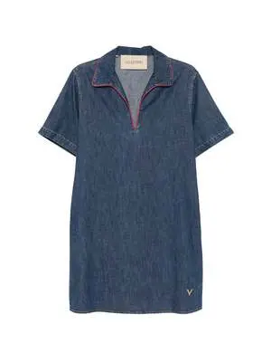 Valentino Garavani Classic Collar V-neck Short Sleeve Mini Dress With Side Pockets