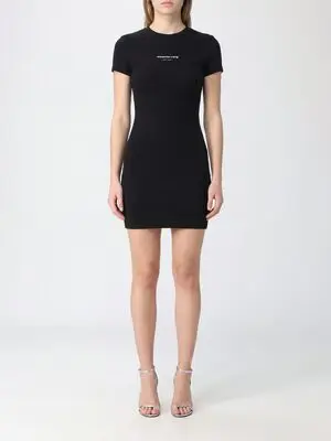 Alexander Wang Stretch-cotton Sheath Mini Dress With Embroidered Logo By - Black