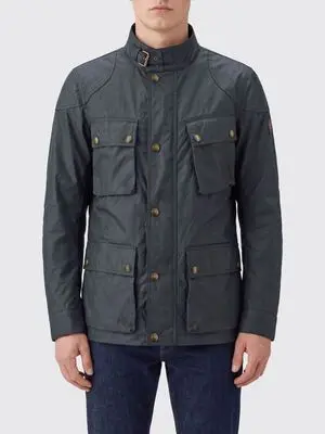 Belstaff Utility Jacket In Waxed Cotton With High Neck And Patch Pockets - Navy