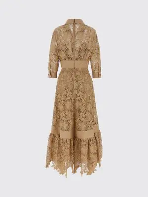Elie Saab Macramé Lace Midi Shirtdress With Short Sleeves