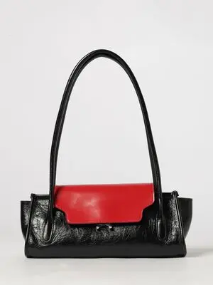 Marni Trunkette Ruched Leather Shoulder Bag With Double Handle - Black