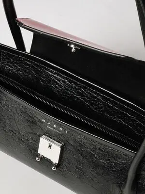 Marni Trunkette Ruched Leather Shoulder Bag With Double Handle - Black