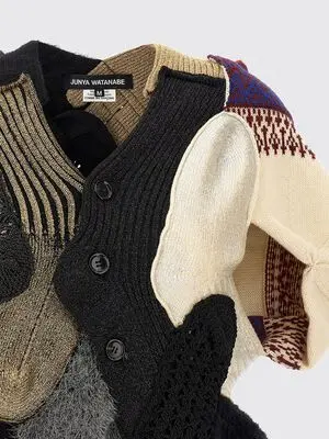 Junya Watanabe Asymmetric Patchwork Wool-blend Cardigan With Puff Sleeves