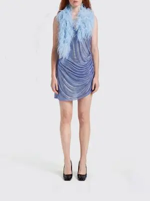 Giuseppe Di Morabito Draped Midi Evening Dress With Feathers And Rhinestones