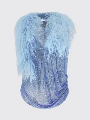 Giuseppe Di Morabito Draped Evening Top With Ostrich Feathers And Rhinestones - Blue