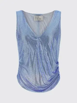 Giuseppe Di Morabito Draped Evening Top With Ostrich Feathers And Rhinestones - Blue