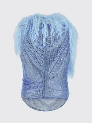 Giuseppe Di Morabito Draped Evening Top With Ostrich Feathers And Rhinestones - Blue