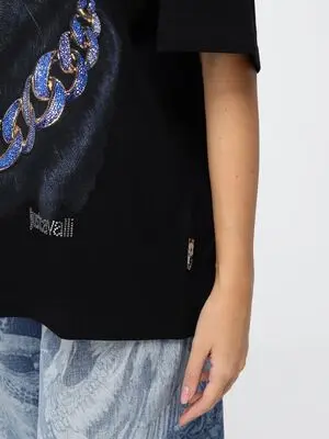 Just Cavalli Relaxed Fit Cotton T-shirt With Graphic Logo Print And Dropped Shoulders