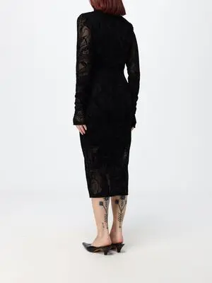 Just Cavalli Floral Print Tulle Long-sleeved Mini Sheath Dress