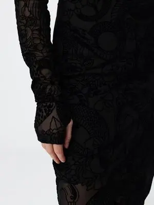 Just Cavalli Floral Print Tulle Long-sleeved Mini Sheath Dress