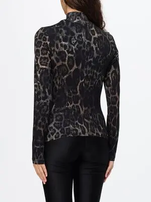 Just Cavalli Animal Print Stretch Cotton Slim Fit Turtleneck Top